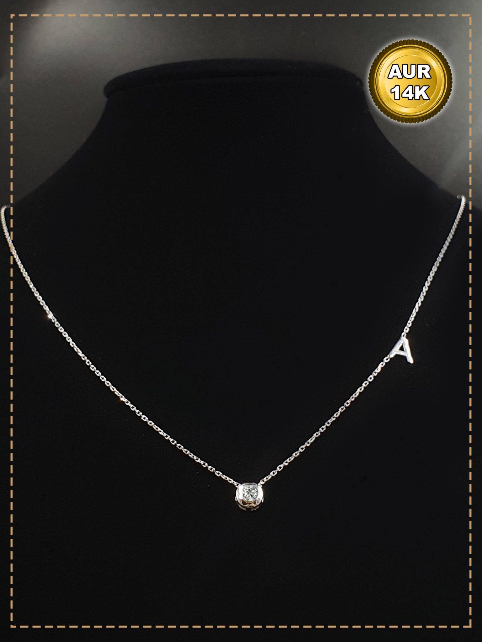 Lantisor Aur Femei cu Litera Aur 14k ☛ Bijuteria Quartz Cluj