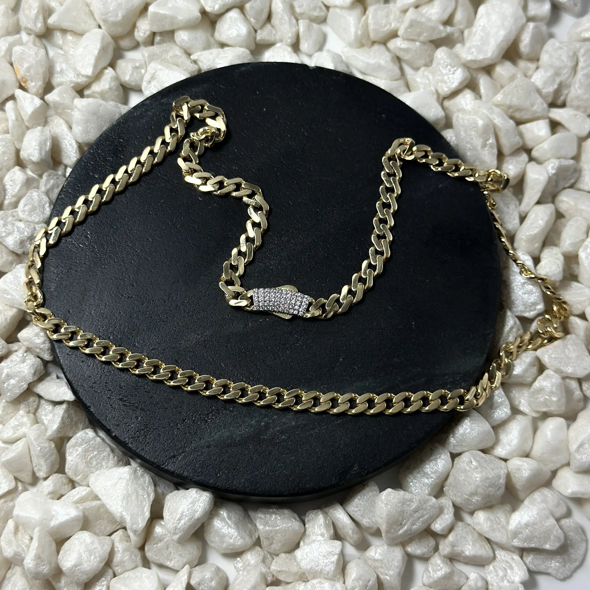 Lanț Cuban Aur 14K cu Zirconiu Dama 42 cm 5 mm