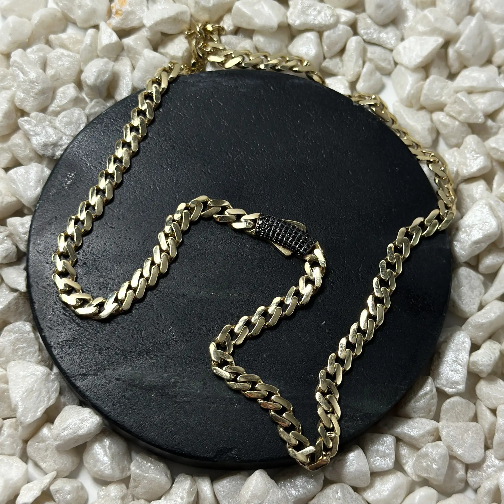 Lanț Cuban Aur 14K cu Zirconiu Negru 5mm Damă 14g 42cm