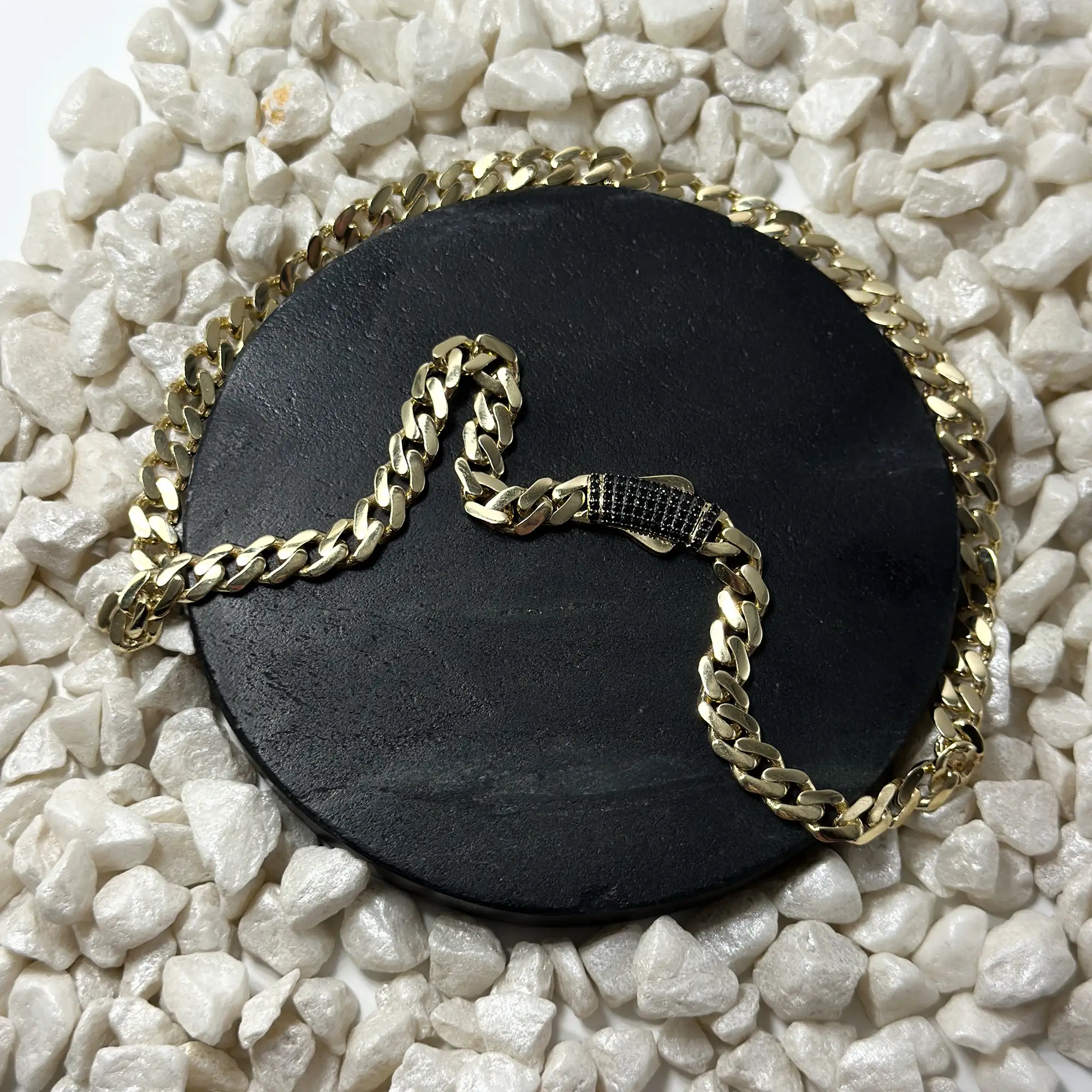 Lant Cuban Aur 14K cu Zirconiu Negru 7mm – Quartz